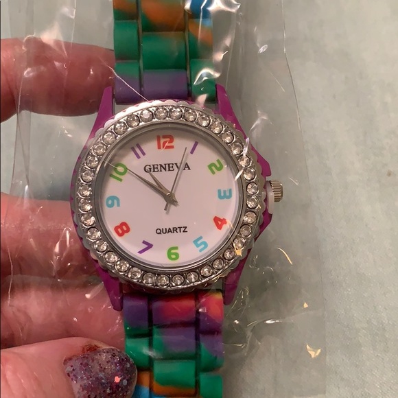 Geneva | Accessories | Geneva Large Face Rubber Band Watch Multi Tie ...